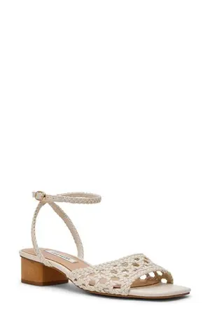 Steve Madden Jessie Woven Ankle Strap Block Heel Sandal - Bone