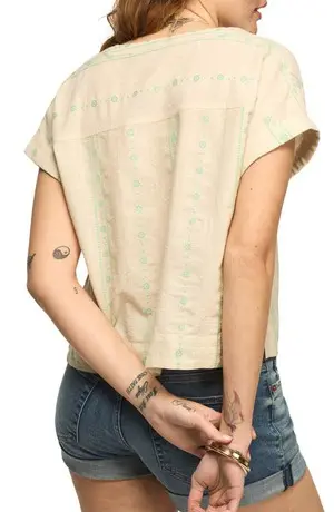 Lucky Brand Floral Stripe Woven Shirt - Cream