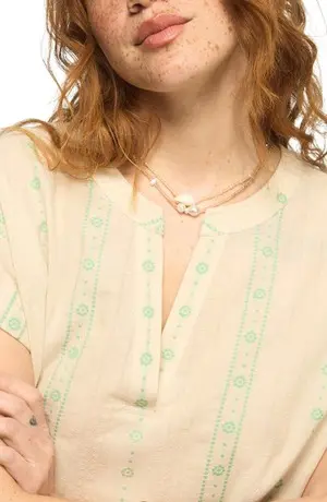 Lucky Brand Floral Stripe Woven Shirt - Cream