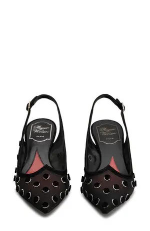 ROGER VIVIER Polka Dot Mesh Slingback Pumps - Nero