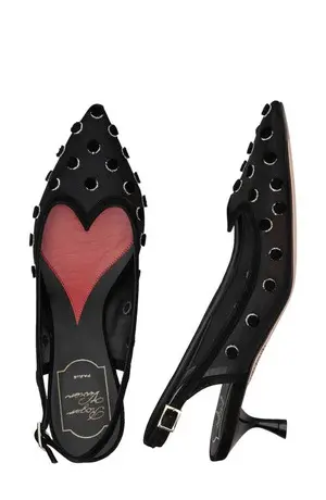 ROGER VIVIER Polka Dot Mesh Slingback Pumps - Nero