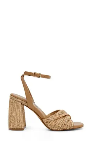 Steve Madden Mandy Ankle Strap Sandal With Block Heel - Raffia