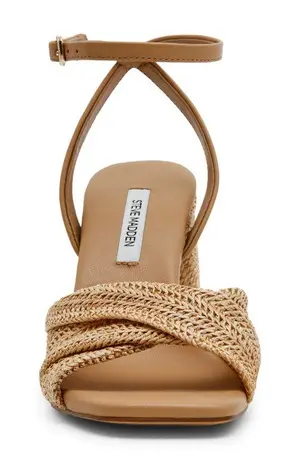 Steve Madden Mandy Ankle Strap Sandal With Block Heel - Raffia