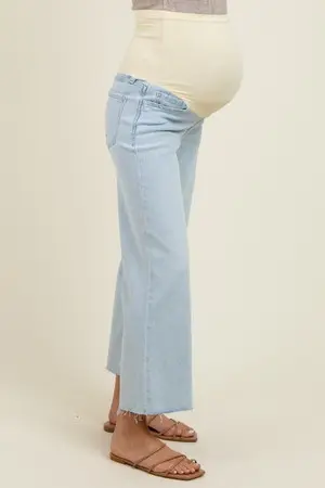 PINKBLUSH Raw Hem Cropped Wide Leg Maternity Jeans