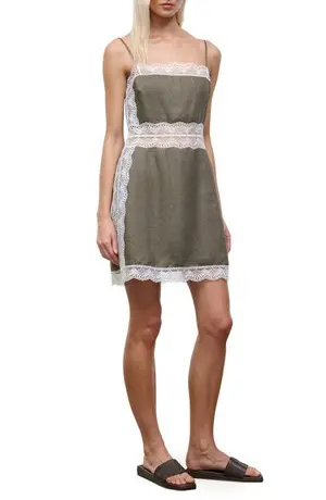 Staud Amalina Lace Linen Mini Dress - Thyme