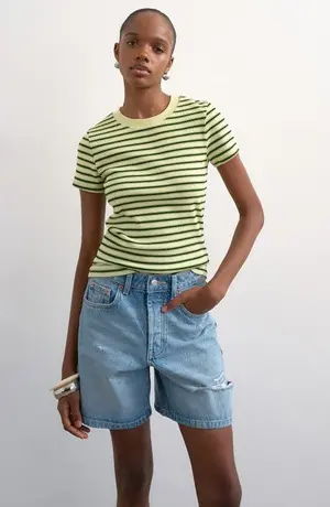 Topshop Mid Rise Wide Leg Denim Shorts