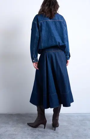 Topshop Dropped Waist Denim A-line Skirt
