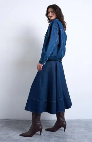 Topshop Dropped Waist Denim A-line Skirt