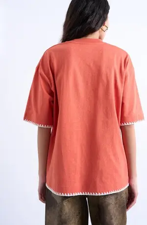 Topshop Oversized Graphic T-shirt With Whipstitch Trim