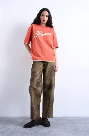 Topshop Oversized Graphic T-shirt With Whipstitch Trim