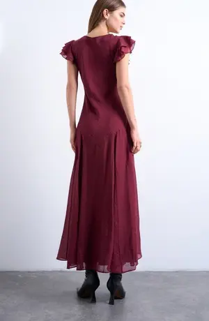 Topshop Flutter Sleeve Georgette Midi Dress - Red