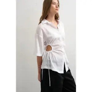 Topshop Drawstring Cutout Button-up Top