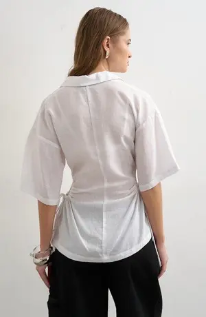 Topshop Drawstring Cutout Button-up Top