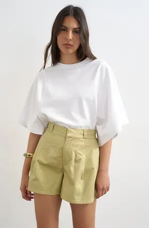 Topshop Pleated High-waisted Cotton Shorts