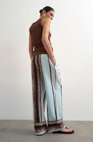 Topshop Stripe Linen Blend Drawstring Pants
