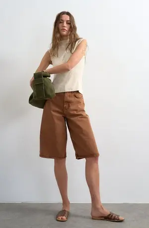 Topshop Mid Rise Denim Bermuda Shorts