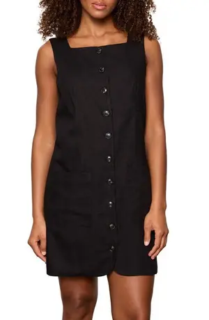 Sanctuary Sleeveless Square Neck Button-up Mini Dress With Pockets