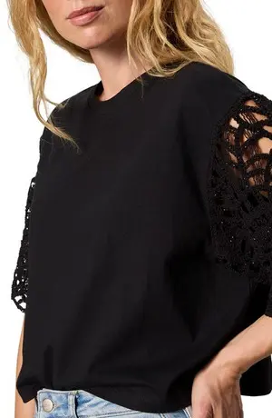 Sanctuary Belle Lace Sleeve Organic Cotton T-shirt - Black