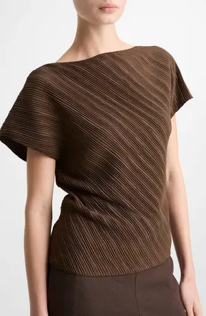 Vince Diagonal Pleat Satin Top - Clove