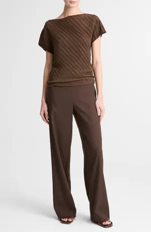 Vince Diagonal Pleat Satin Top - Clove