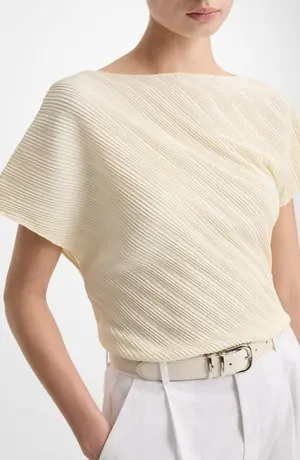 Vince Diagonal Pleat Satin Top - Porcelain