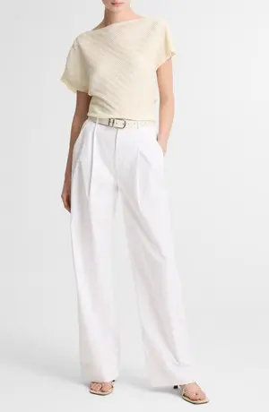 Vince Diagonal Pleat Satin Top - Porcelain