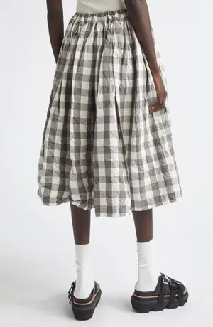 Tao Comme Des Garçons Gingham Crinkled Cotton & Linen Midi Skirt