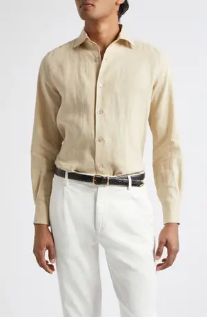 Eleventy Linen Button-up Shirt - 102 Coriander