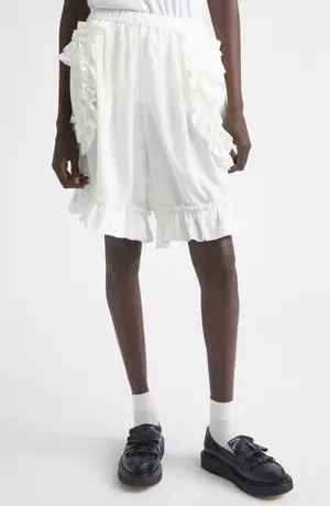 Comme Des Garçons Ruffle Trim Broadcloth Bloomer Shorts - White