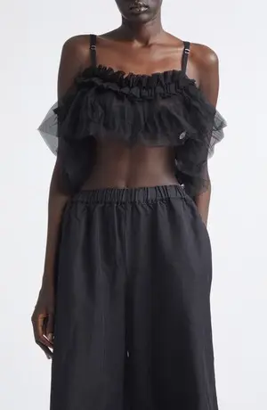 Noir Kei Ninomiya Ruffled Georgette & Tulle Crop Top