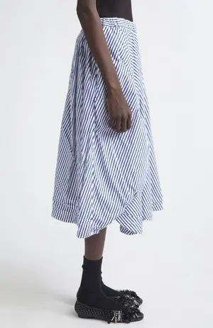 Comme Des Garçons Asymmetric Stripe Cotton Midi Skirt - White/blue
