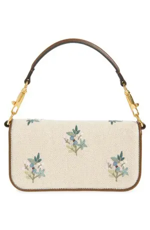 Valentino Garavani Small Locò Embroidered Linen Shoulder Bag - Beige Multi