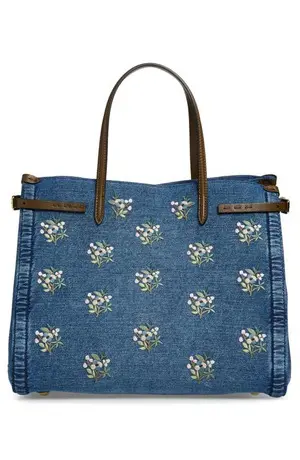 Valentino Garavani Medium Antibes Embroidered Denim Tote - Blue Multi