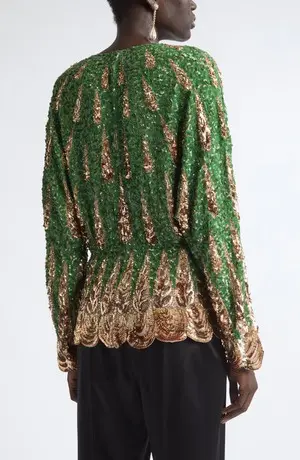 Valentino Garavani Sequin Embellished Silk Chiffon Top - Green Multi