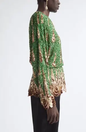 Valentino Garavani Sequin Embellished Silk Chiffon Top - Green Multi