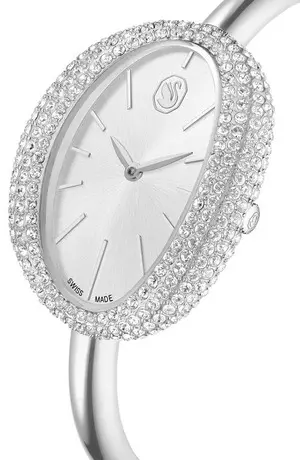SWAROVSKI Oval Bangle Watch With Crystal Bezel - Silver