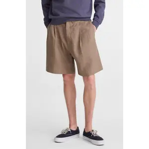Madewell Herringbone Double Pleated Cotton & Linen Shorts