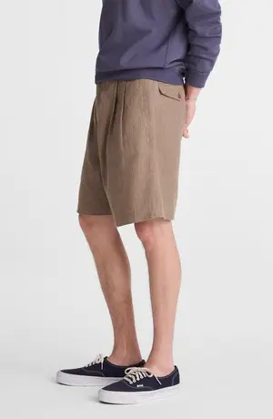 Madewell Herringbone Double Pleated Cotton & Linen Shorts