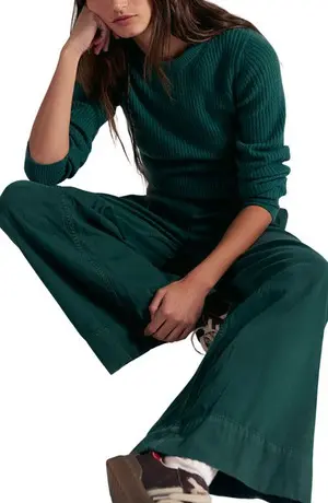 Free People Breezy Wide Leg Jeans - Pineneedle