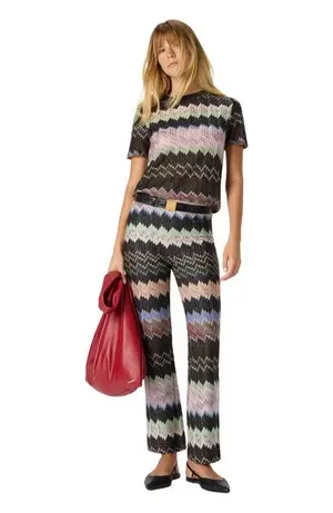 Missoni Crew-neck T-shirt In Viscose Lamé With Irregular Zig Zag - Multicoloured