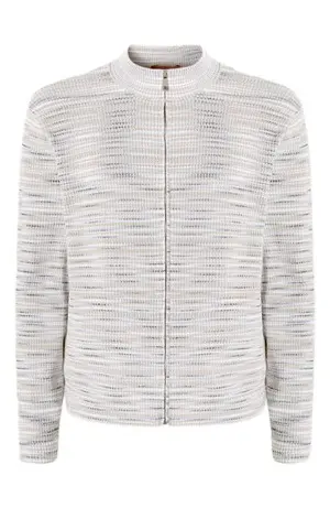 Missoni Ribbed Mock Neck Zip-up Cardigan With Space-dye Texture