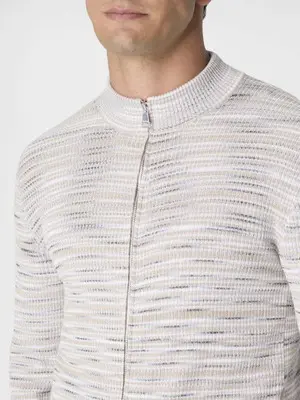 Missoni Ribbed Cotton Cardigan With Mock Neck And Space-dye Texture