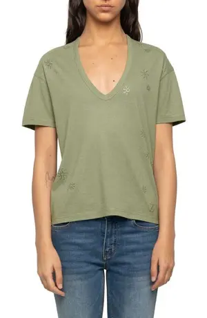 Zadig&Voltaire Marta Embellished V-neck T-shirt - Tea