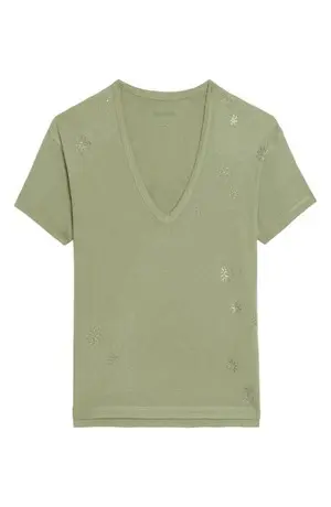 Zadig&Voltaire Marta Embellished V-neck T-shirt - Tea