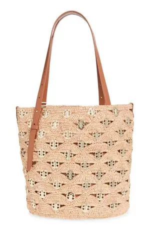 Rabanne Raffia Disc North South Bucket Bag