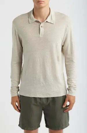 ALEX CRANE Linen Long Sleeve Polo - Bone