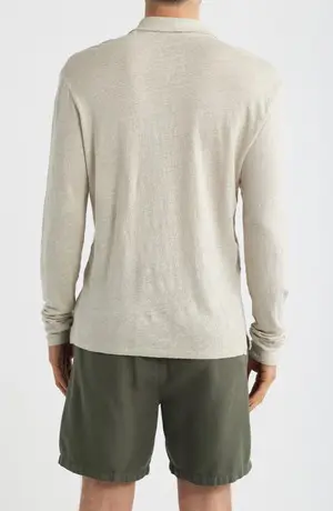 ALEX CRANE Linen Long Sleeve Polo - Bone