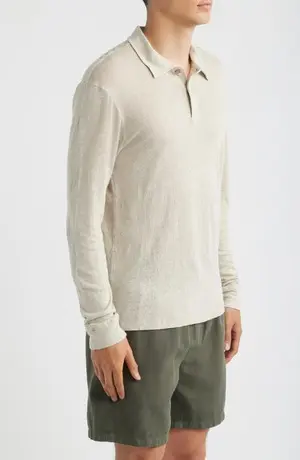 ALEX CRANE Linen Long Sleeve Polo - Bone