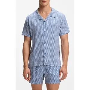 BOSS Geo Print Camp Shirt - Open Blue