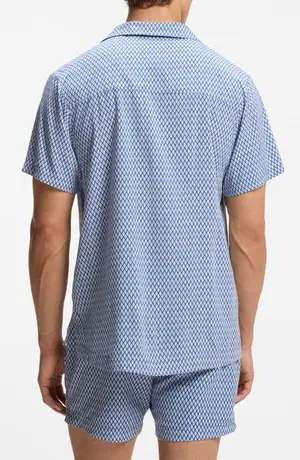 BOSS Geo Print Camp Shirt - Open Blue